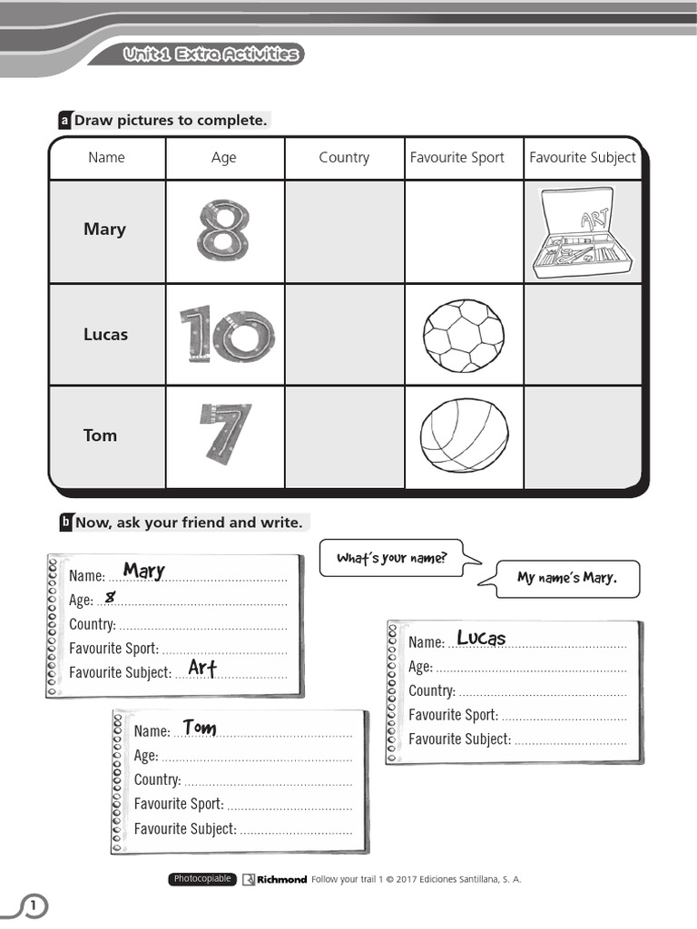 Follow Your Trail 1 Extra Activities | PDF