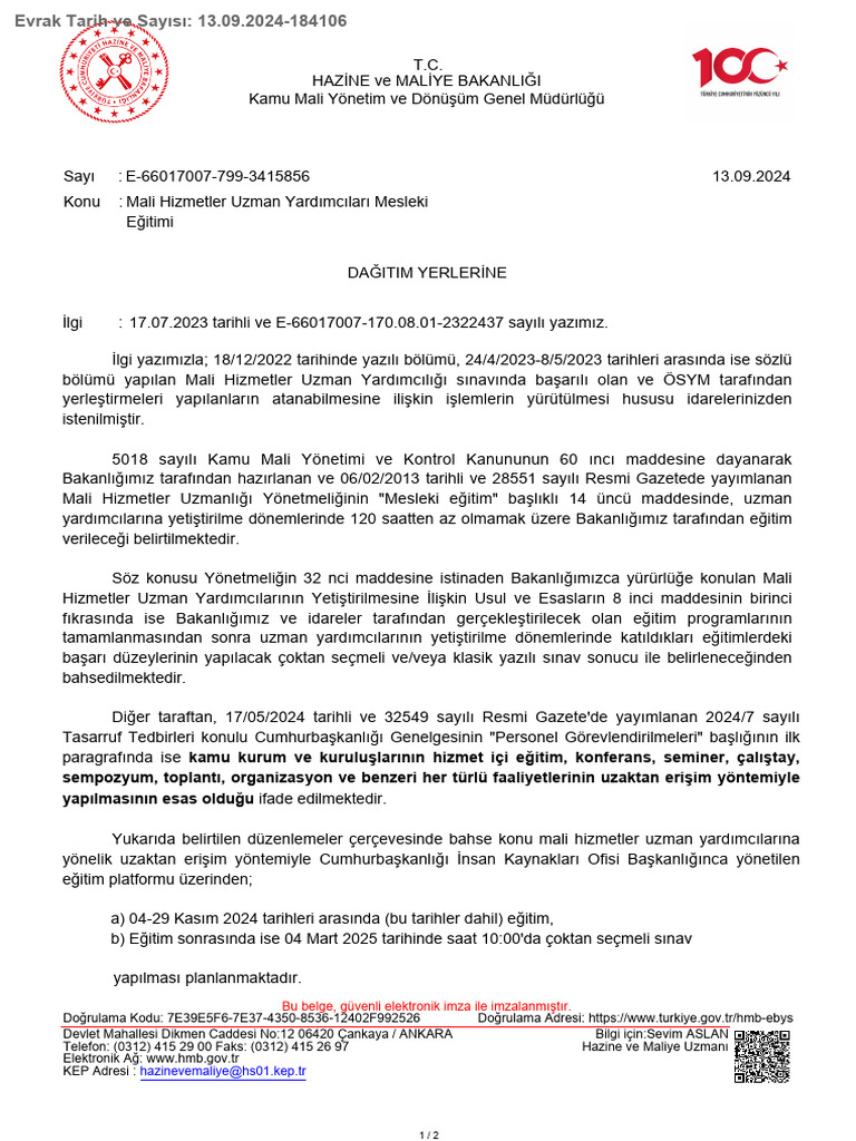 Mali Hizmetler Uzman Yardimcilari Mesleki Egitimi | PDF