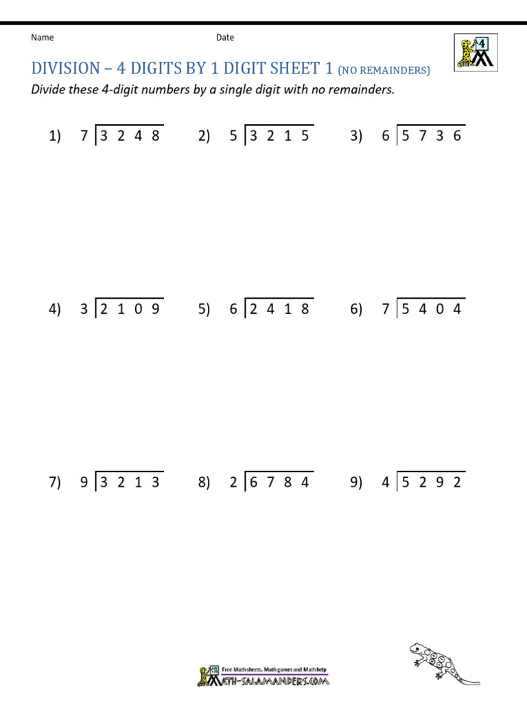 Division 4 Digits by 1 Digit 1 | PDF