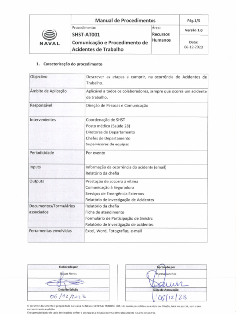SHST-AT001 - COMUNICAÇÃO E PROCEDIMENTO DE ACIDENTES DE TRABALHO | PDF