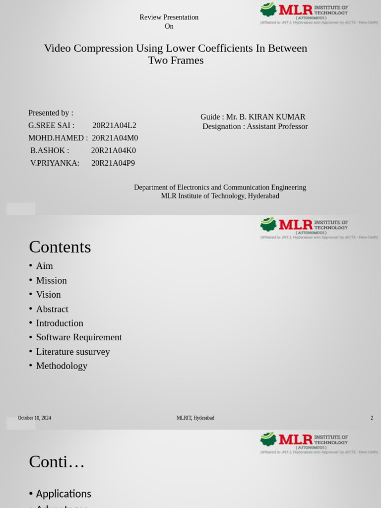 Video Compression Using Lower Coefficients in Between Two Frames | PDF
