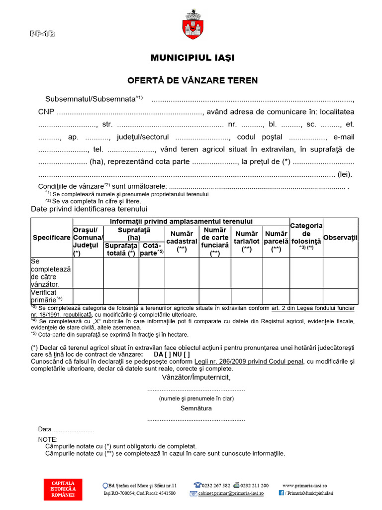 Ofertă de Vânzare Teren: Municipiul Iaşi | PDF