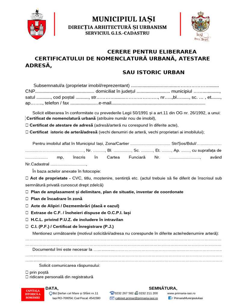 Cerere Certificat Nomenclatura Urbana | PDF