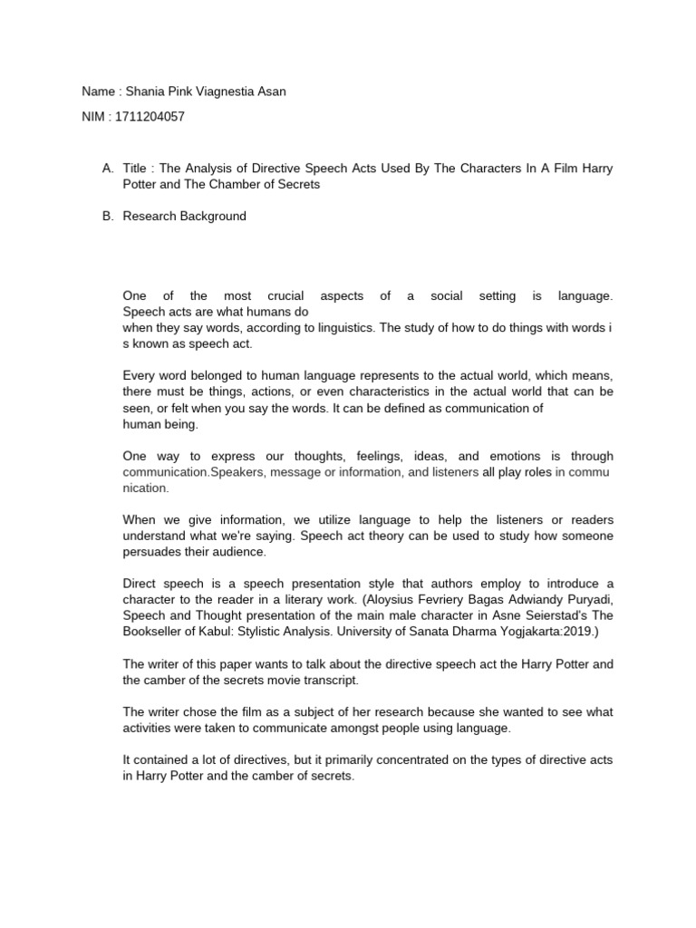 The Analysis of Directive Speech Acts Used by The Characters in A Film ...