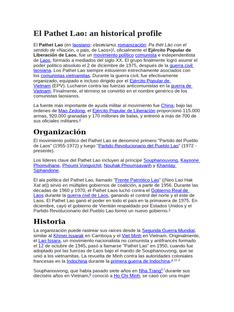 El Pathet Lao. An Historical Profile | PDF | Vietnamese Independence ...