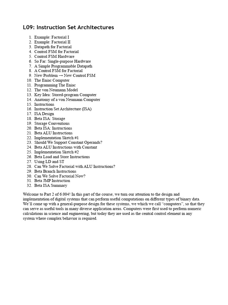 L09 - Instruction Set Architectures | PDF