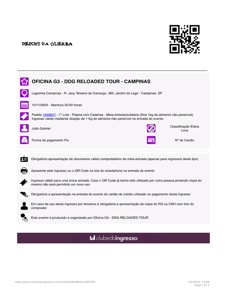 Ingresso Oficina | PDF