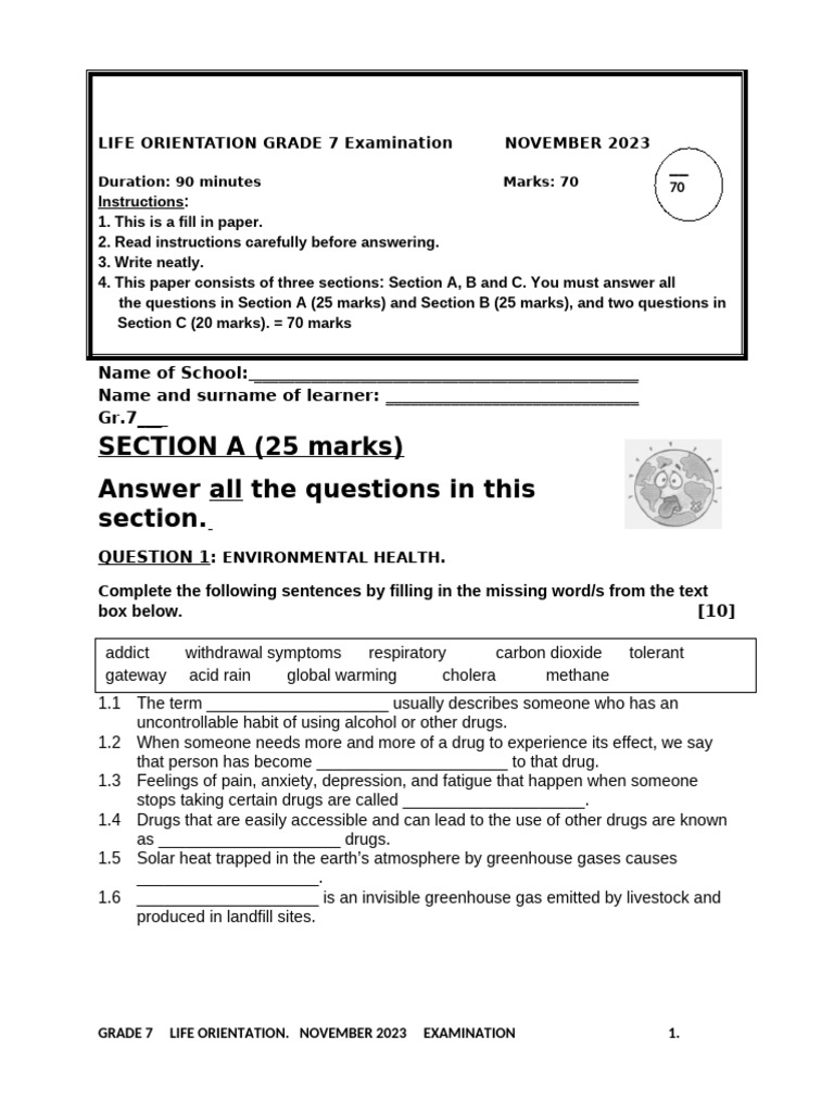 Term 4 EXAMINATION AND MEMORANDUM EXEMPLAR GRADE 7 LIFE ORIENTATION ...