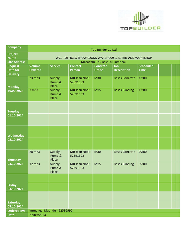 Concrete Plan 30 Sept-05 October | PDF