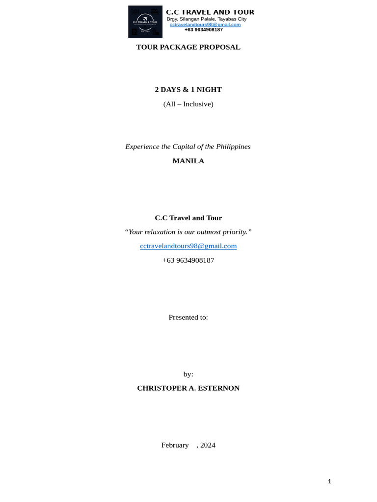 MNL Tour Package | PDF