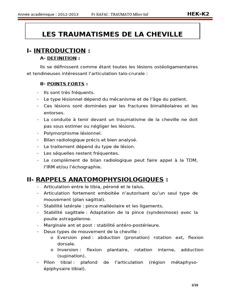 Les Traumatismes de La Cheville | PDF