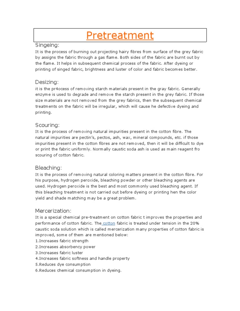 Key Fabric Pretreatment Processes | PDF