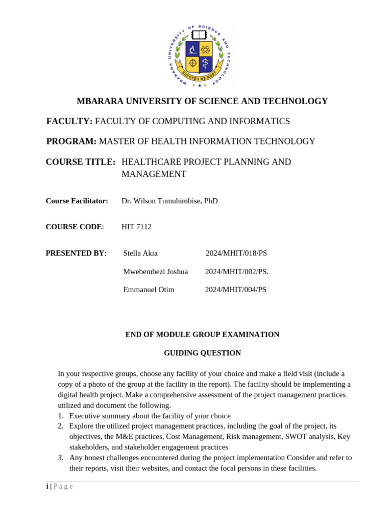 Mbarara University of Science and Technology - Exam | PDF