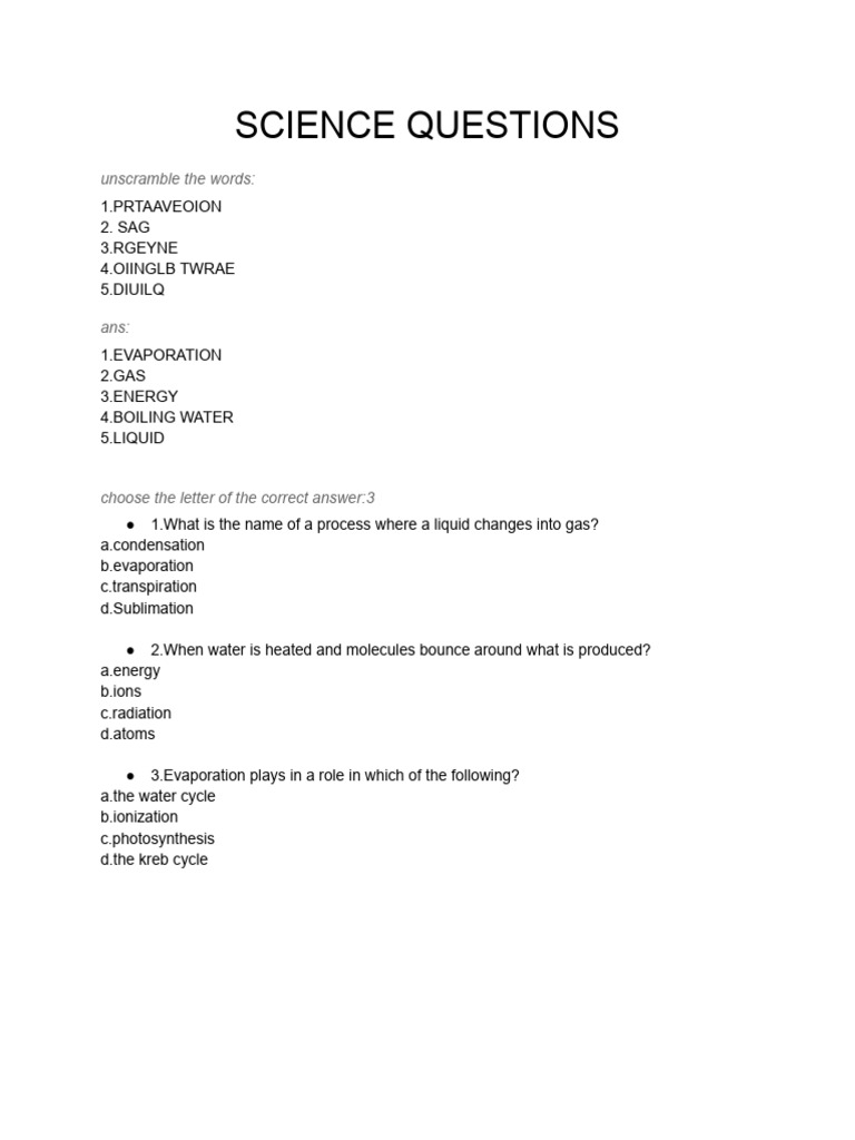 Science Questions | PDF