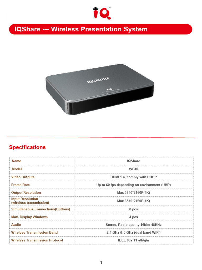 IQShare WP40 Specification 20240822 | PDF