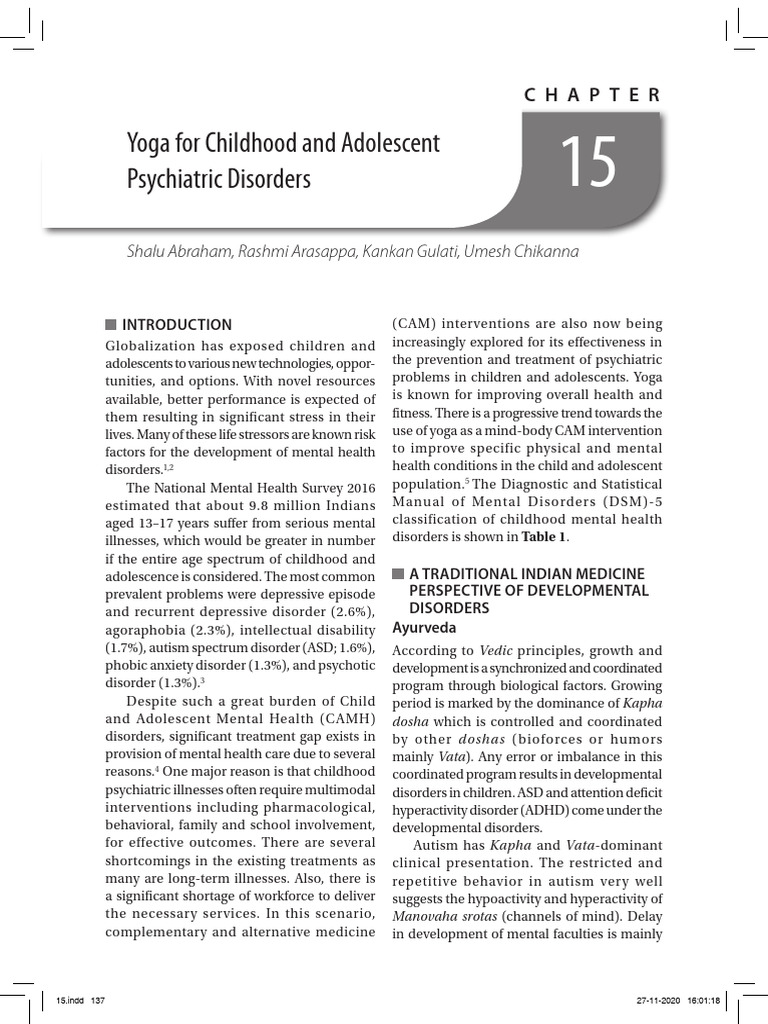 Yoga For Childhood and Adolescent Psychiatric Disorders: Shalu Abraham ...