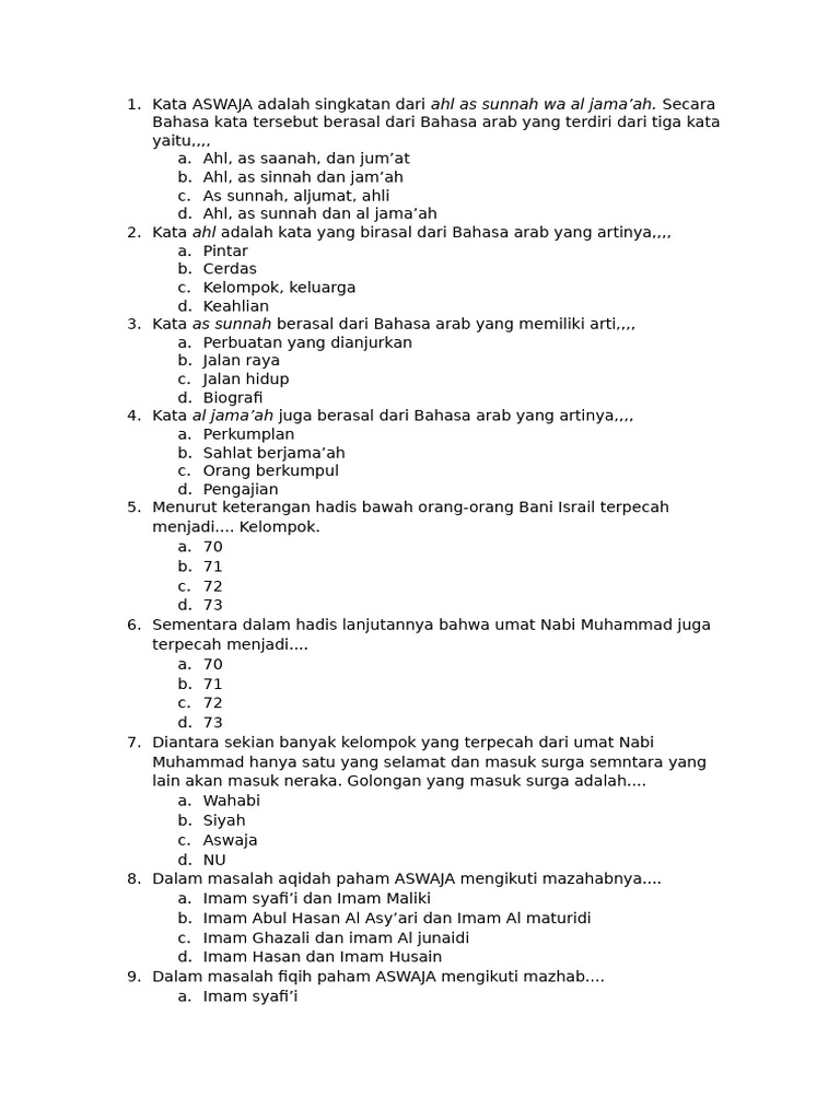 Soal Aswaja SMP | PDF