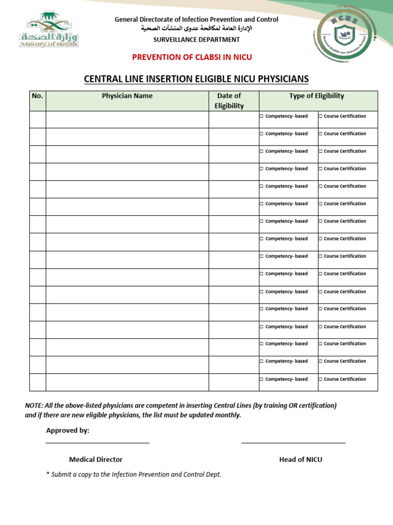 Central Line Insertion Eligibile NICU Physicians | PDF