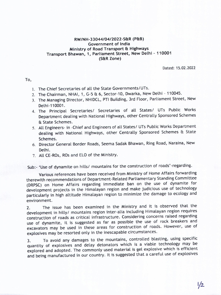 Use of Dynamite On Hills Mountains For The Construction of Roads-Reg | PDF