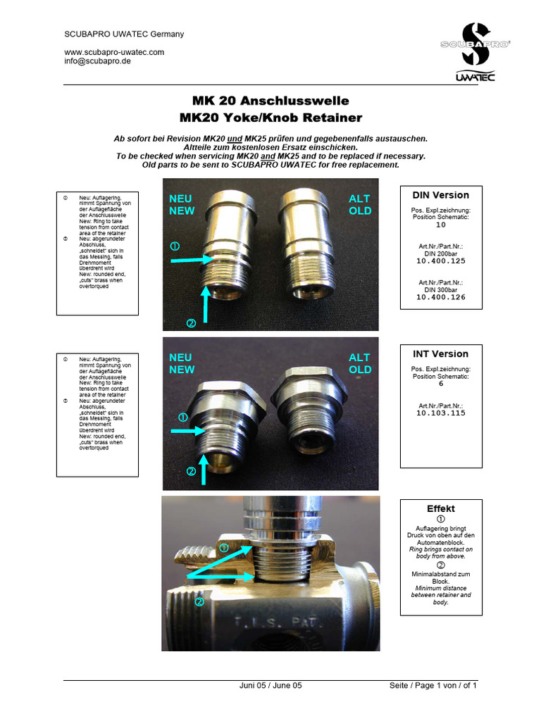 Scubapro MK 20 Yoke Retainer Illustration | PDF