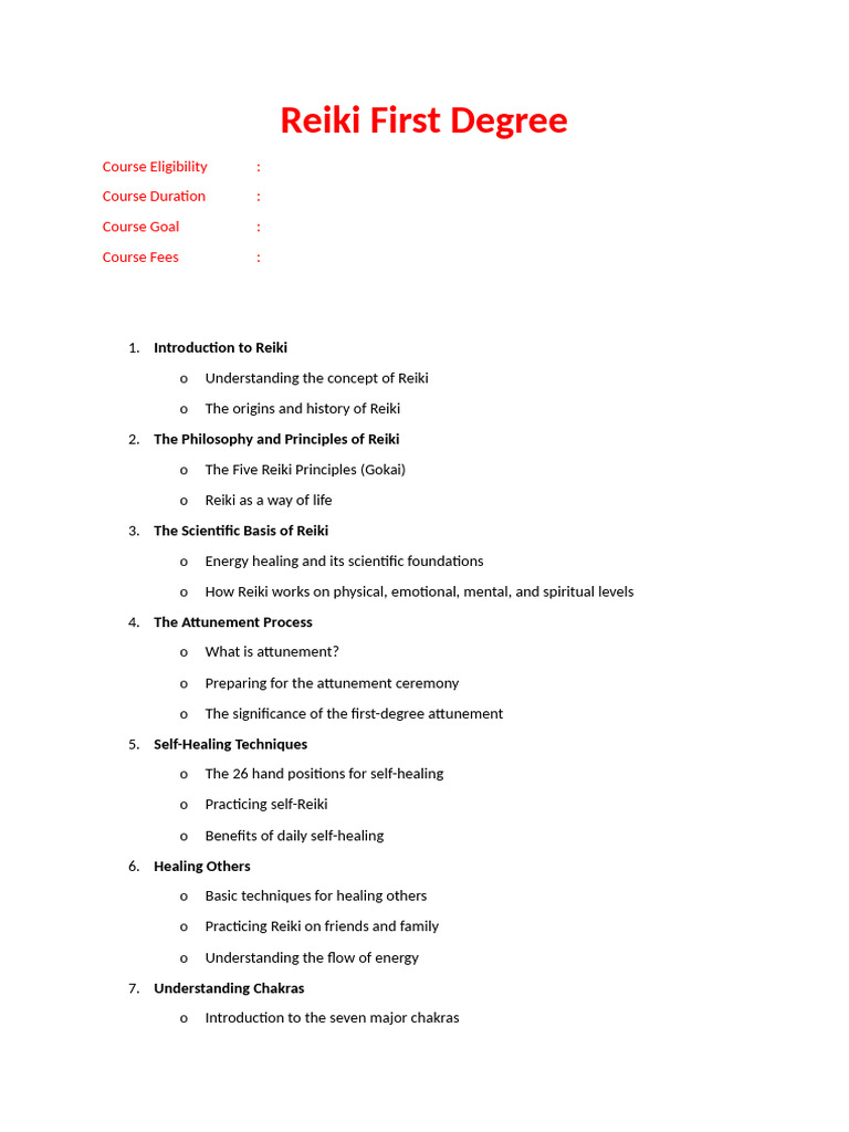Reiki First Degree | PDF