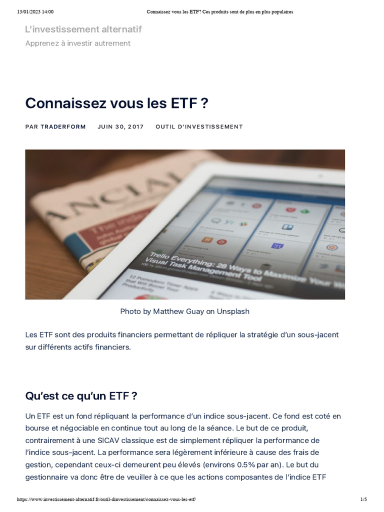 Connaissez Vous Les ETF - Ces Produits Sont de Plus en Plus Populaires | PDF