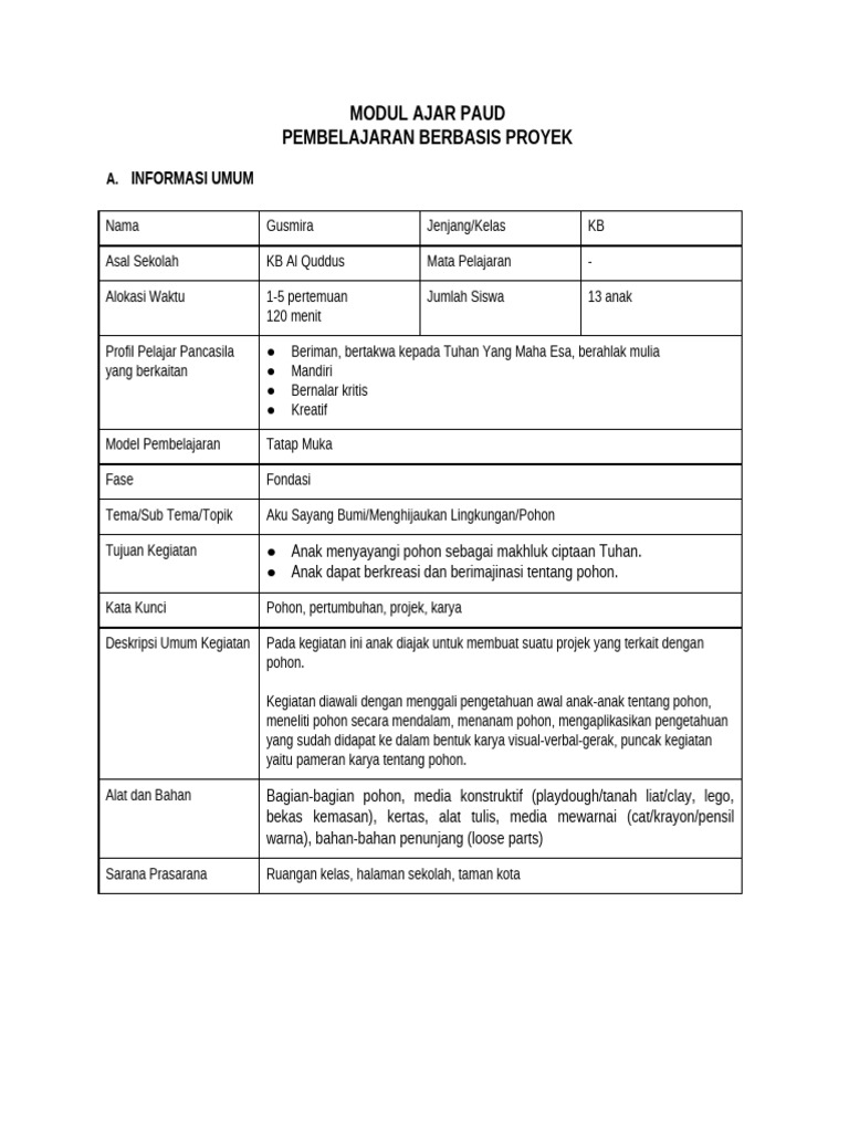 Modul Ajar p5 Pohon | PDF