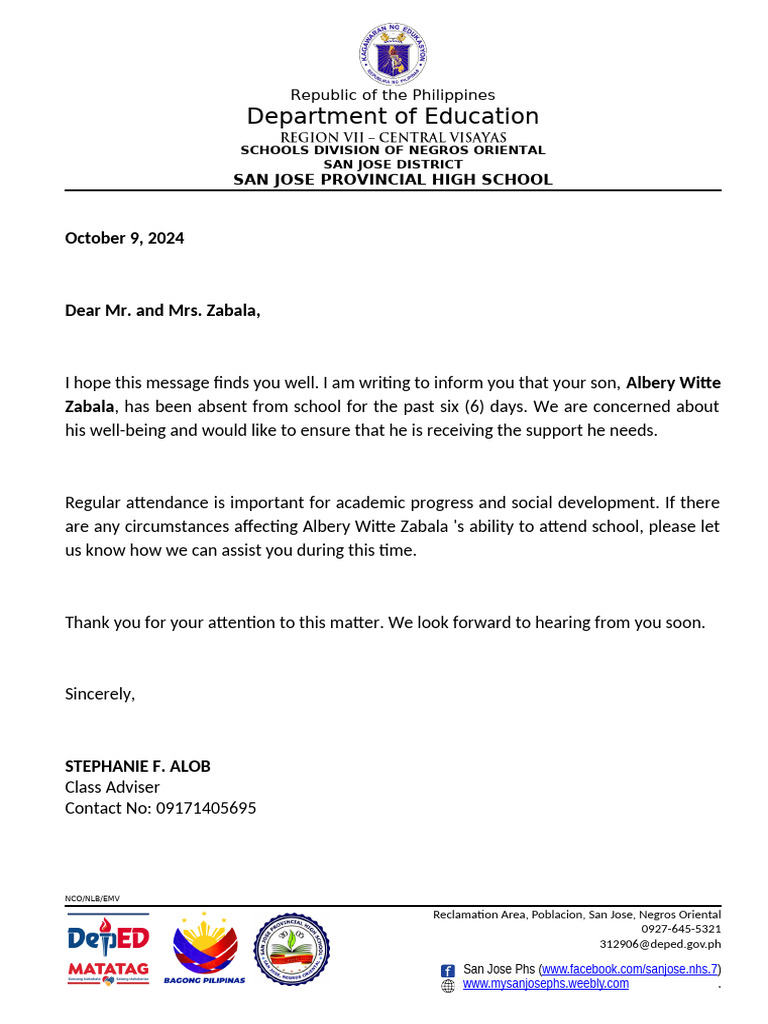 School Letter Template JUNIOR HIGH | PDF