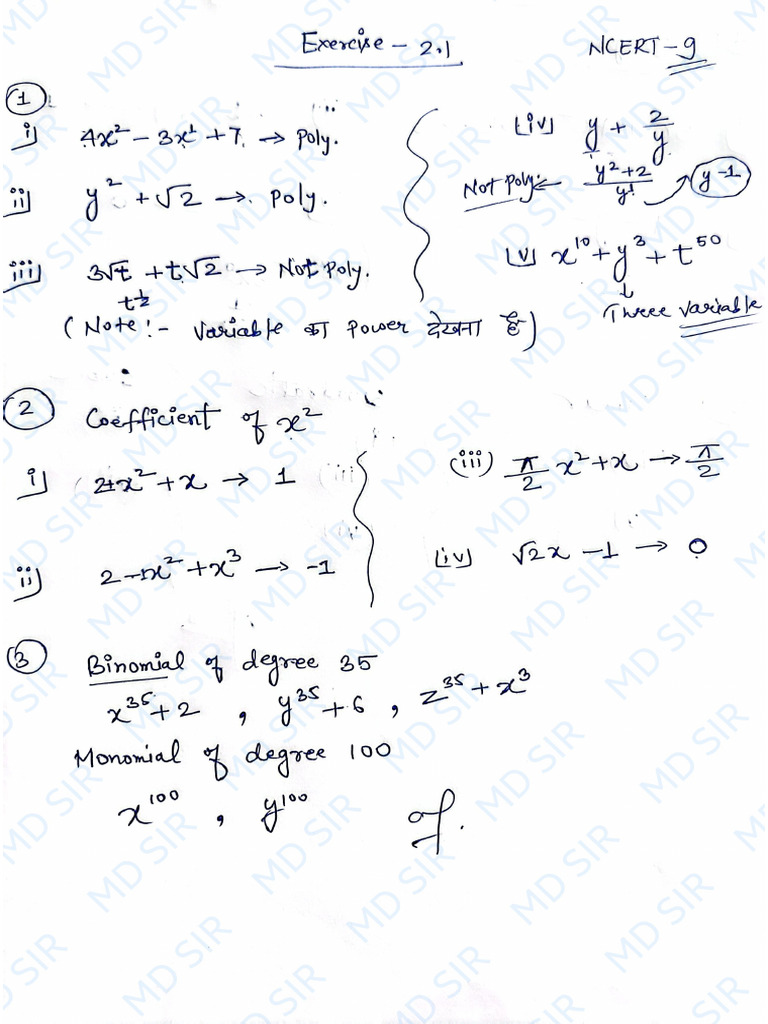 Class 9 - New Ncert - Polynomials - Notes by MD Sir | PDF