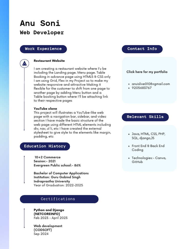 Dark Blue Light Blue Clean UI Web Developer CV | PDF