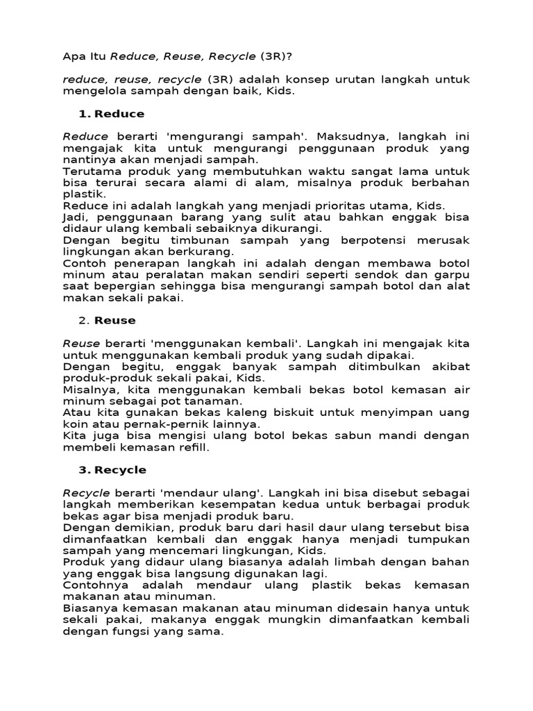 Reduce: Reduce, Reuse, Recycle Reduce, Reuse, Recycle | PDF