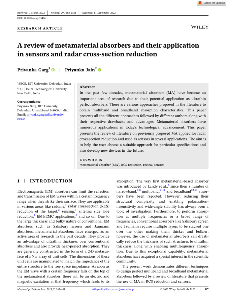 A Review of Metamaterial Absorbers and Their Application in Sensors and ...