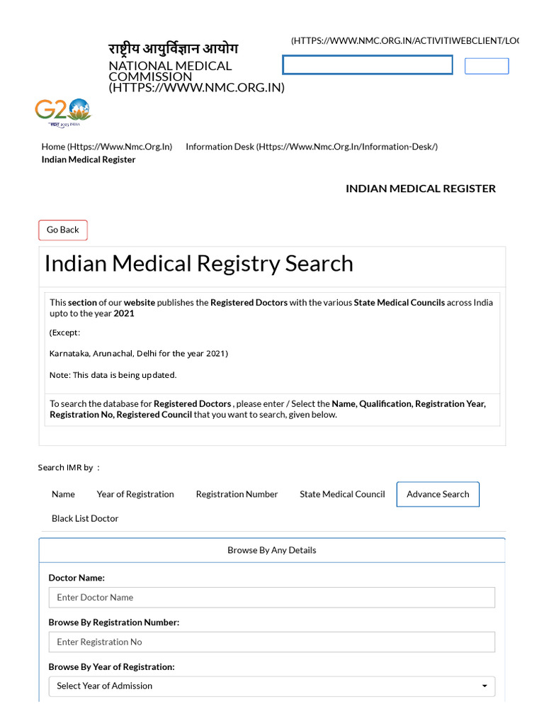 Indian Medical Register - NMC | PDF