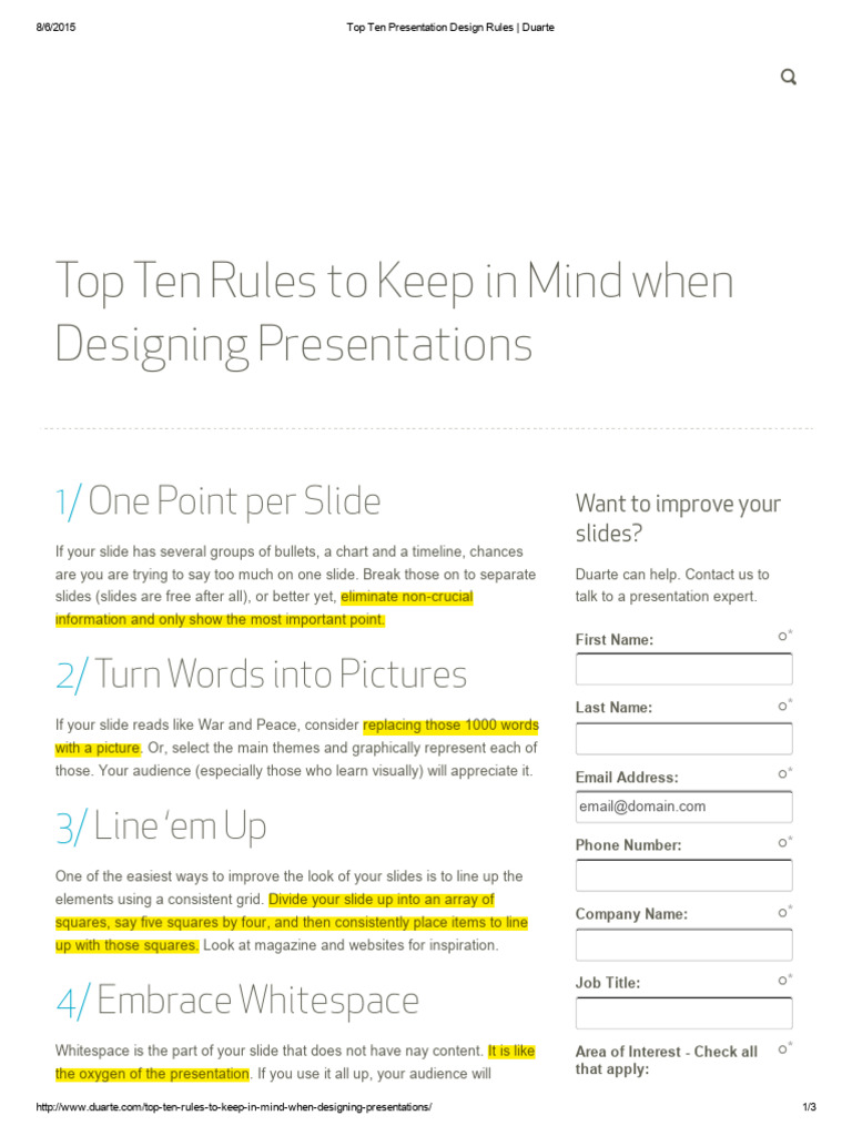 Ref - 9 - Top Ten Presentation Design Rules - Duarte | PDF