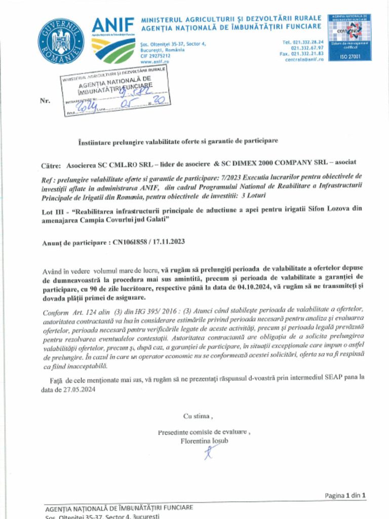Instiintare Prelungire Valabilitate Oferte Si Gar | PDF
