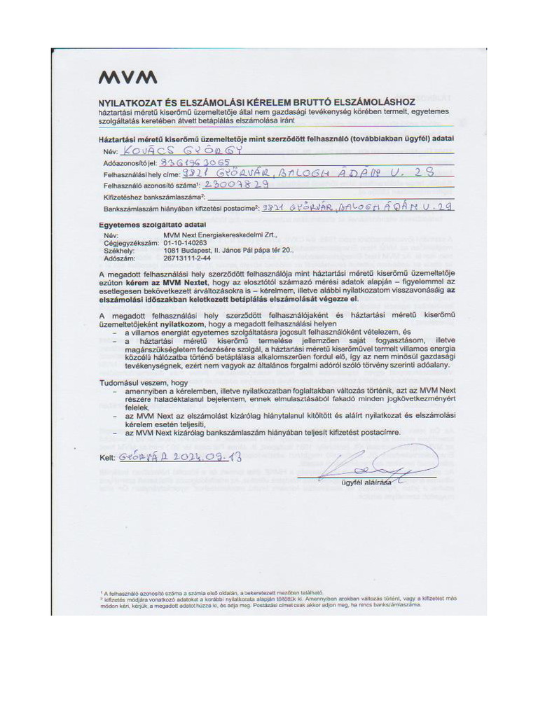 MVM Brutós Napelem Szerz | PDF