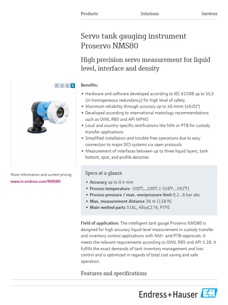 Endress-Hauser Proservo NMS80 en | PDF