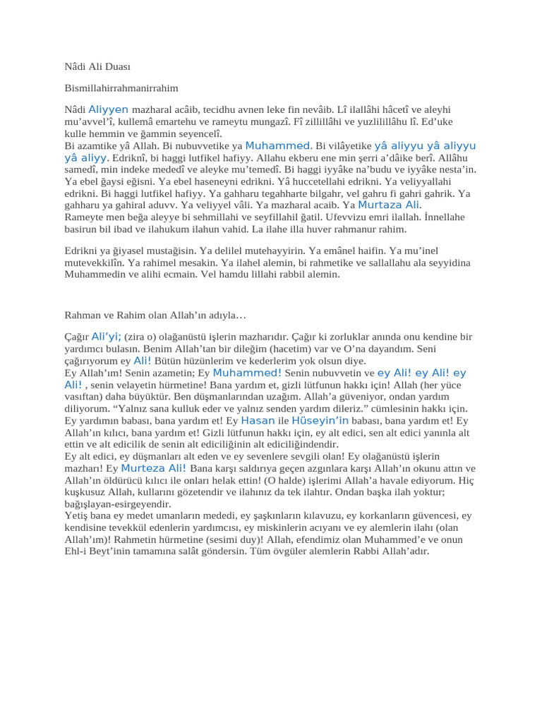 Nâdi Ali Duası | PDF