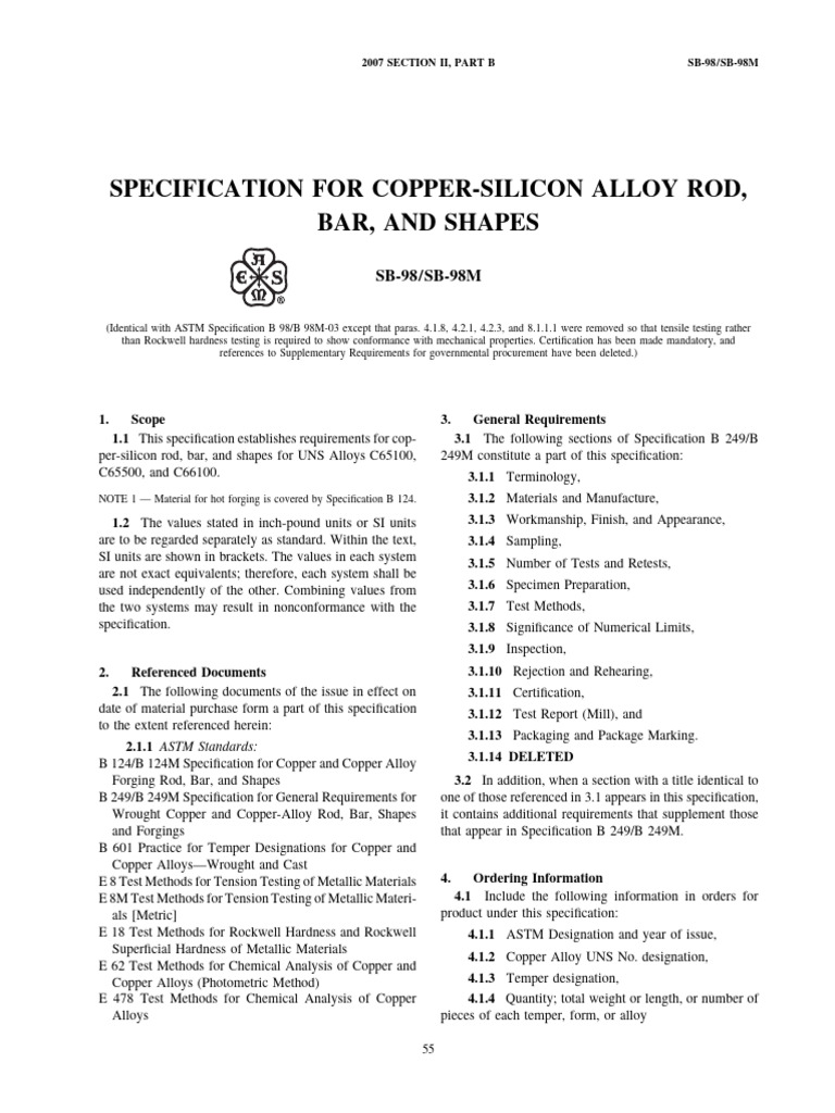 Asme Section Ii B SB-98 SB-98M | PDF