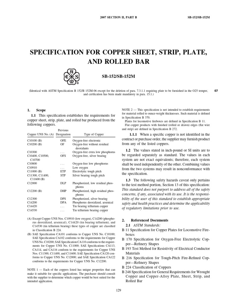 Asme Section Ii B SB-152 SB-152M | PDF