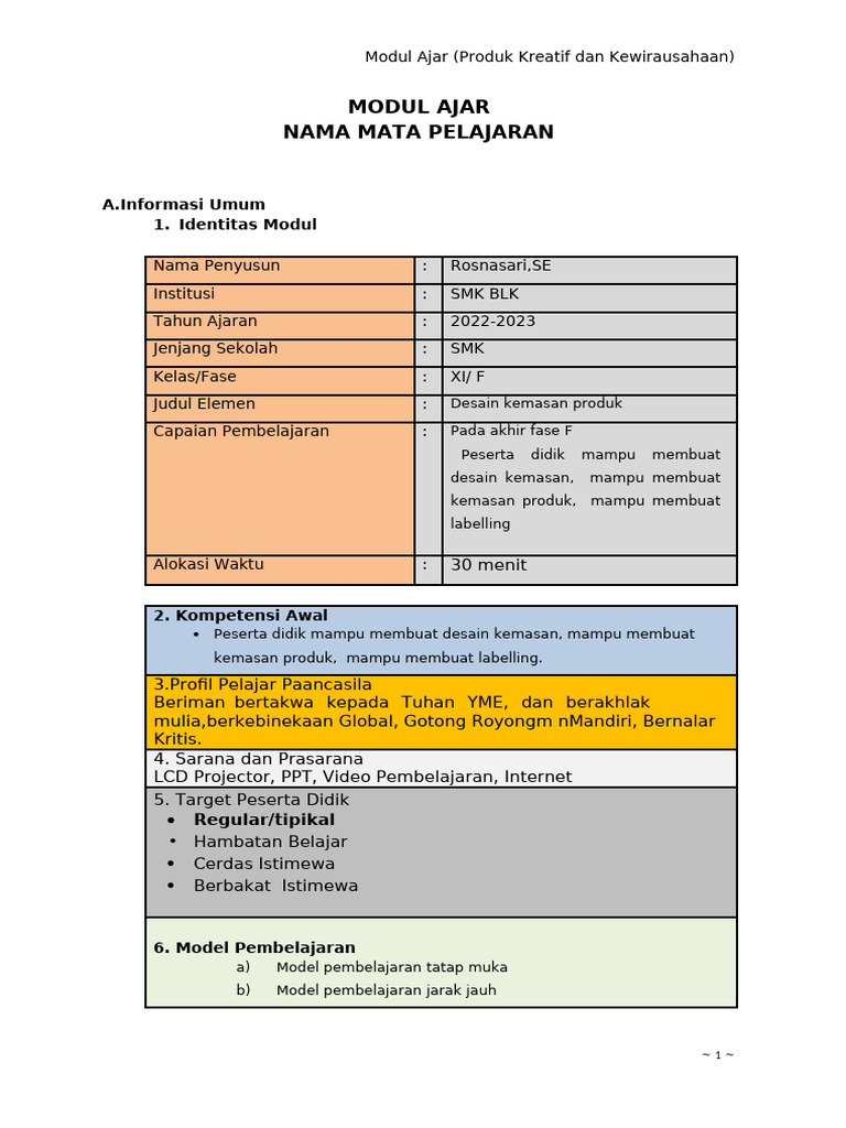 MODUL AJAR Pkwu Ke 3 | PDF