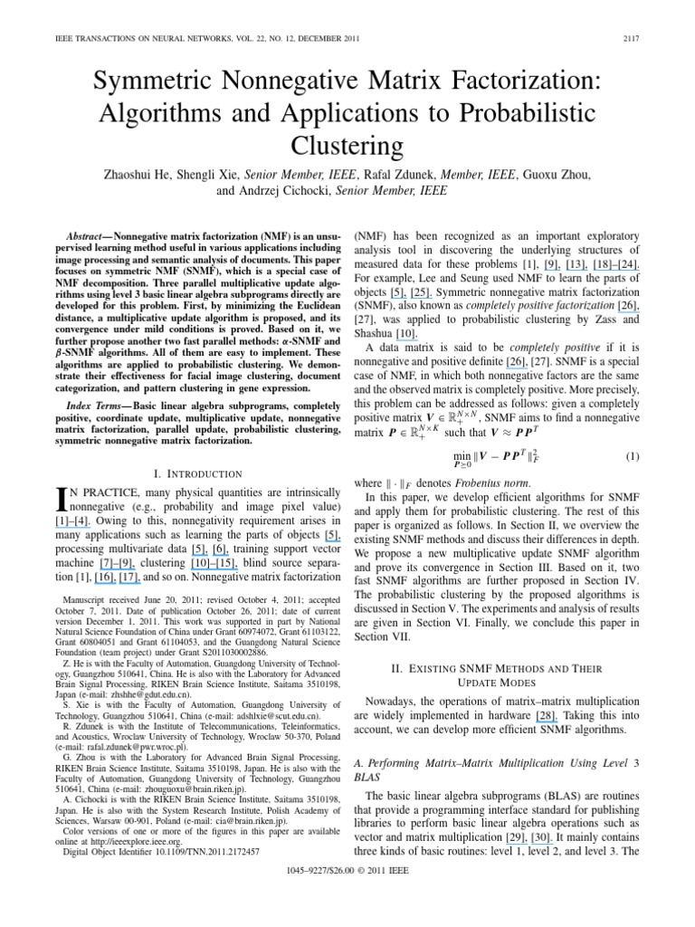 Symmetric Nonnegative Matrix Factorization | PDF