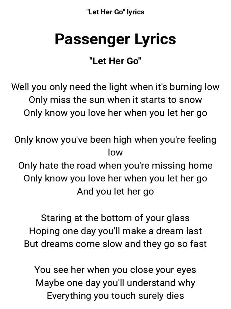 Passenger - Let Her Go Lyrics | PDF