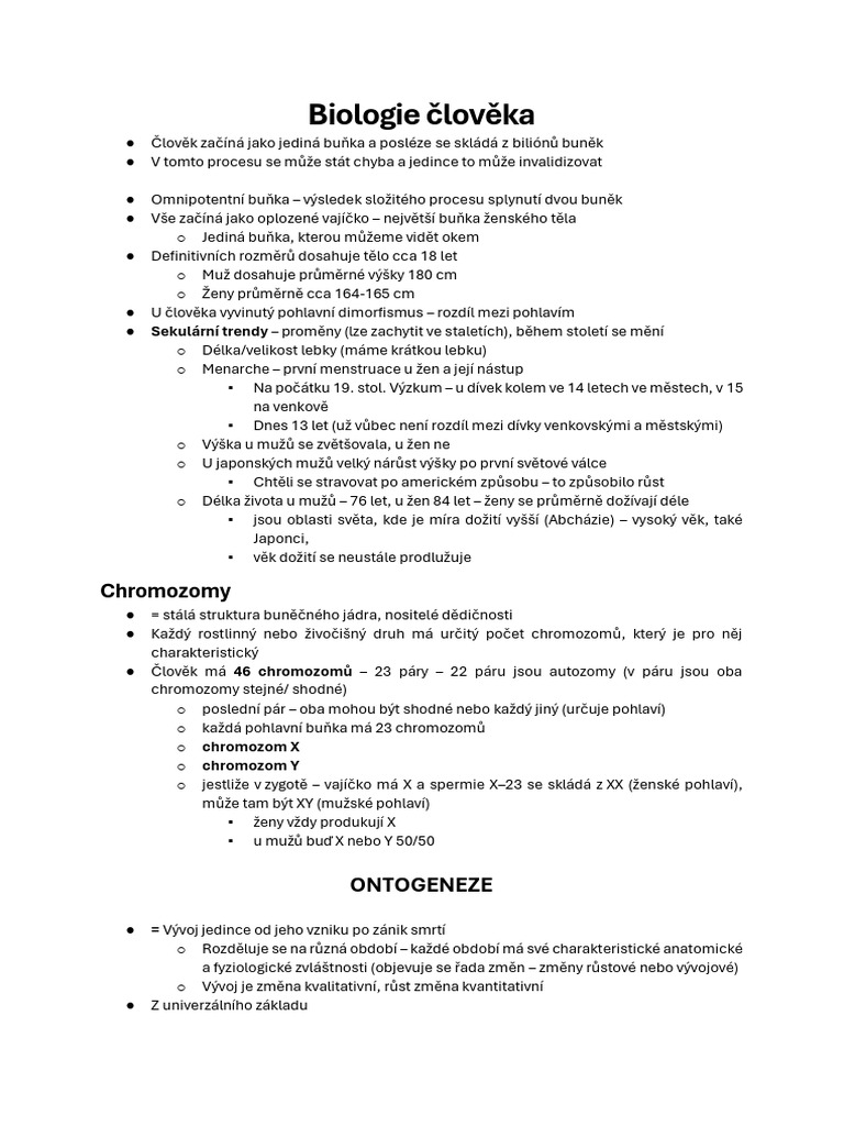 1 Biologie Člověka Ontogeneze | PDF