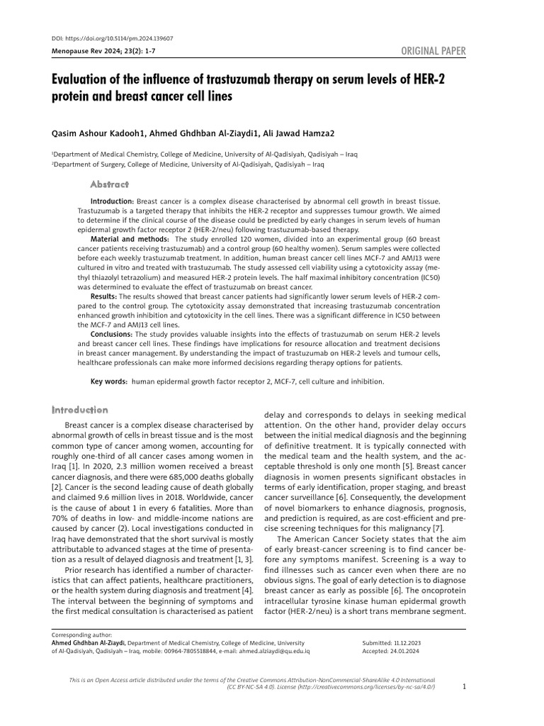 Evaluation of The Influence of Trastuzumab Therapy On Serum Levels of ...