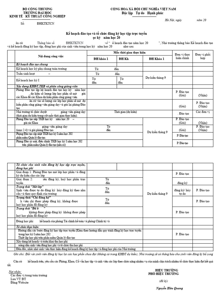 Thong Bao So 555 KH Xay Dung TKB Hoc Ky 1 Nam 2024 2025 20240718085357 e | PDF