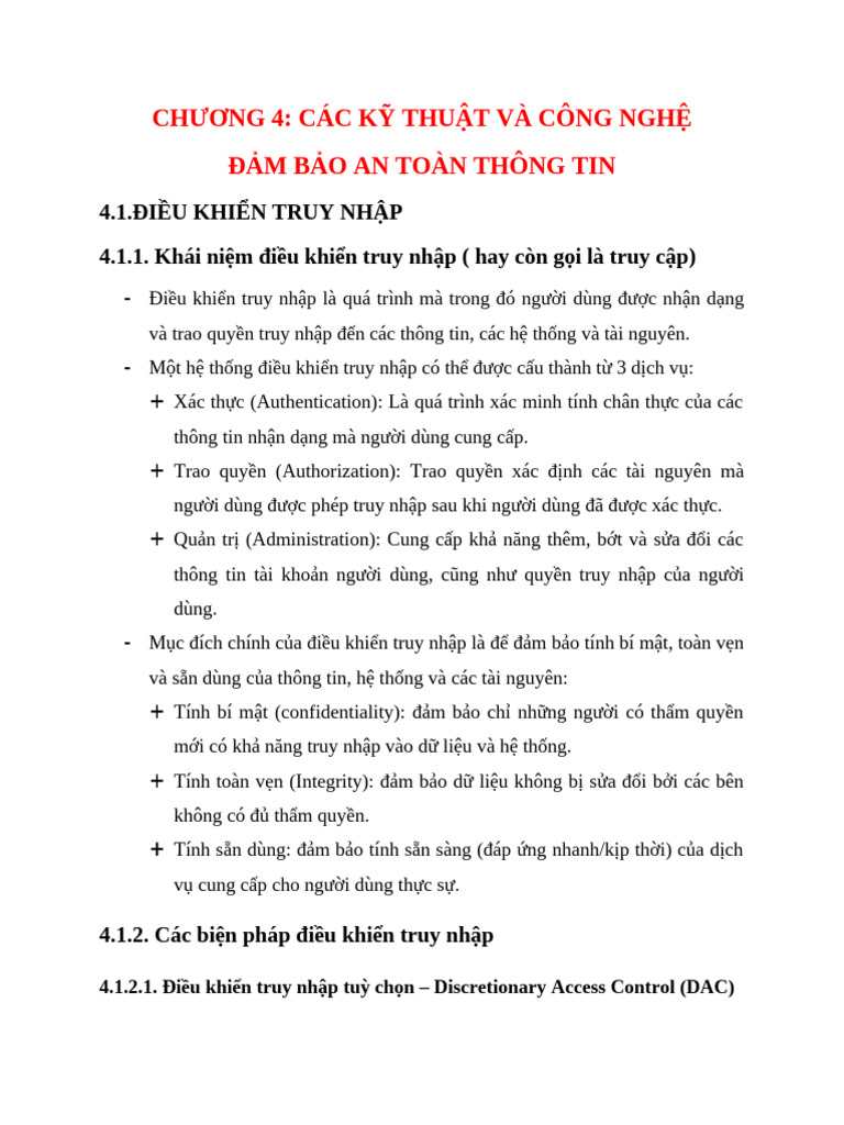 CHƯƠNG 4 - TỔNG HỢP KIẾN THỨC ATTT | PDF