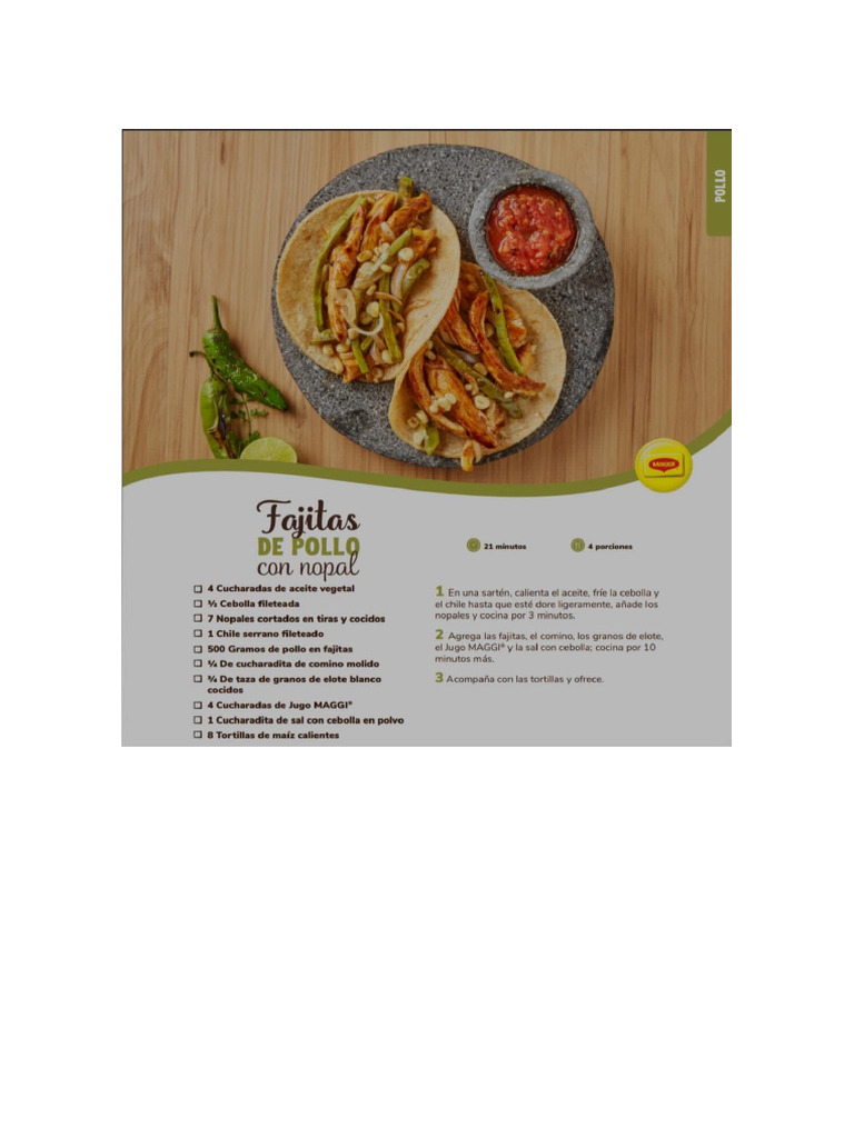 Receta - Pollo - Fajitas Con Nopal | PDF