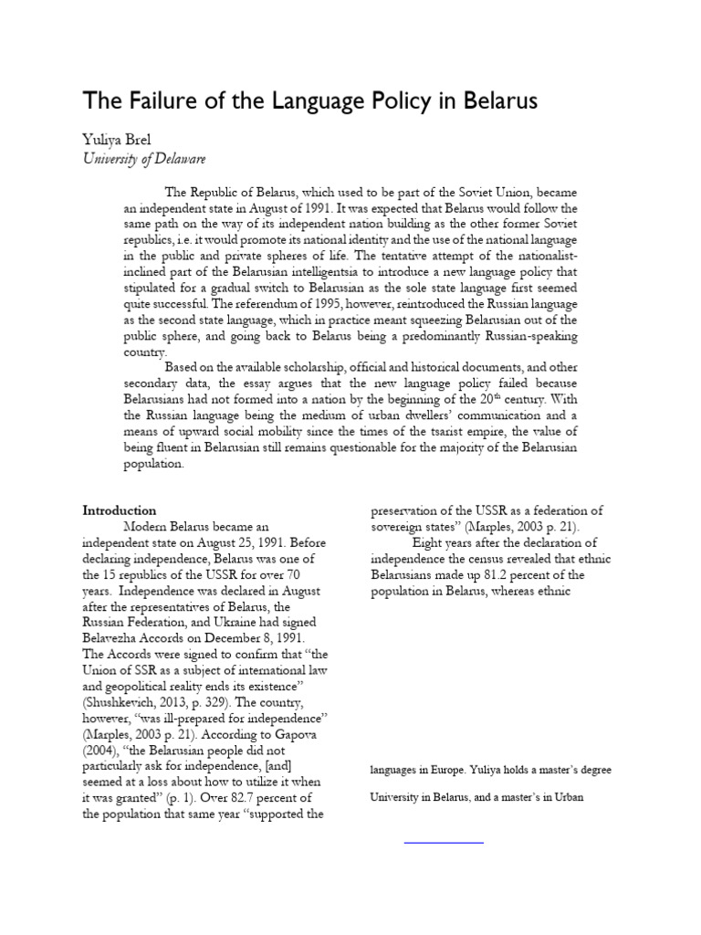 Language Policy Failures in Belarus | PDF | Belarus | Russian Language
