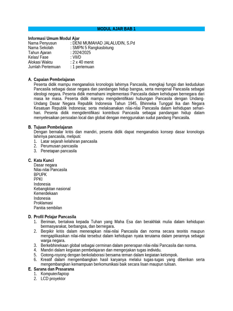 Modul Ajar Bab 1 Informasi Umum Modul Ajar | PDF